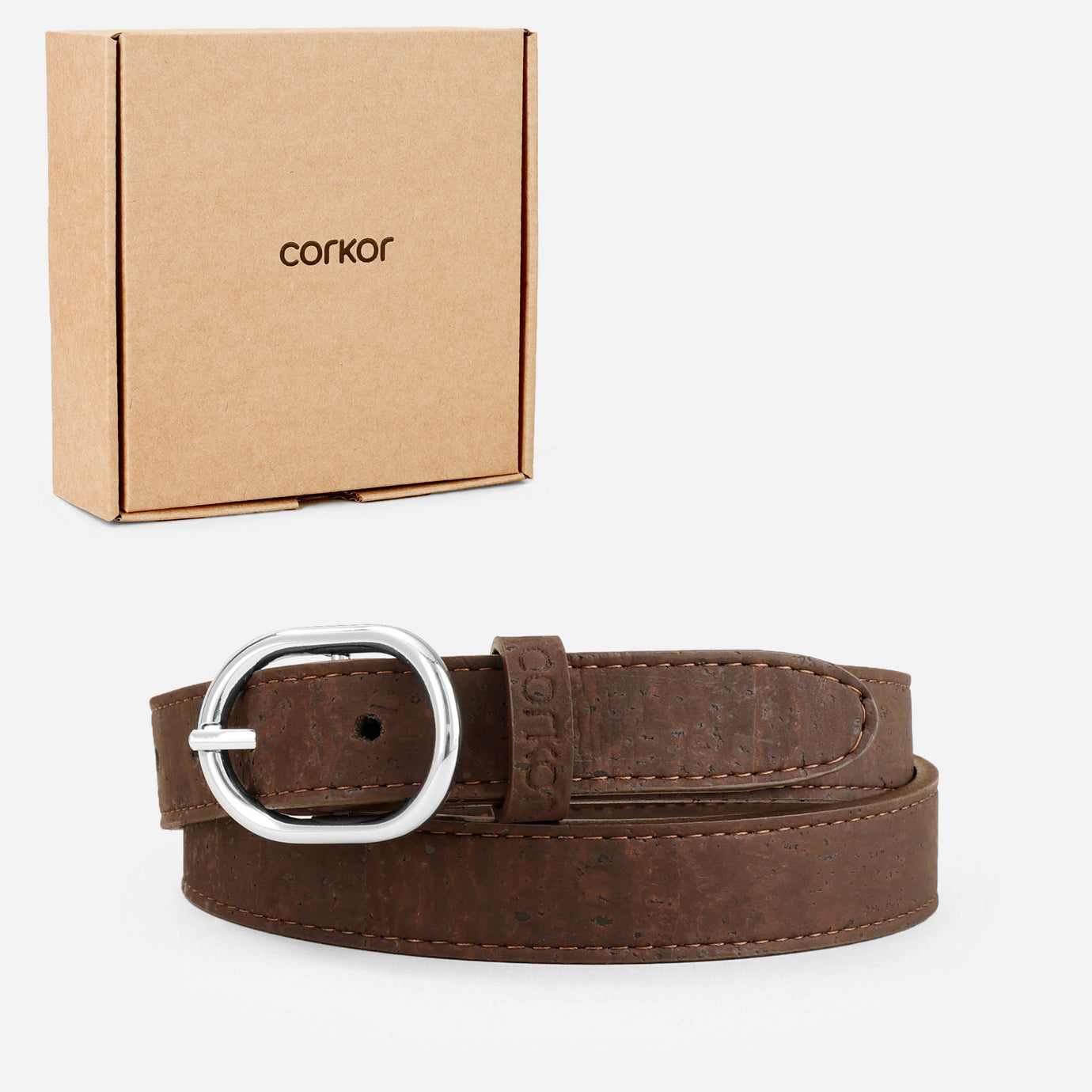 Women's Vegan Cork Belt in Brown | Sustainable Fashion – Corkor